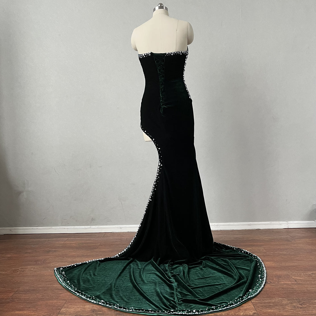 Dark Green Velvet Prom Dress 2025 Corset Back – DressCulture